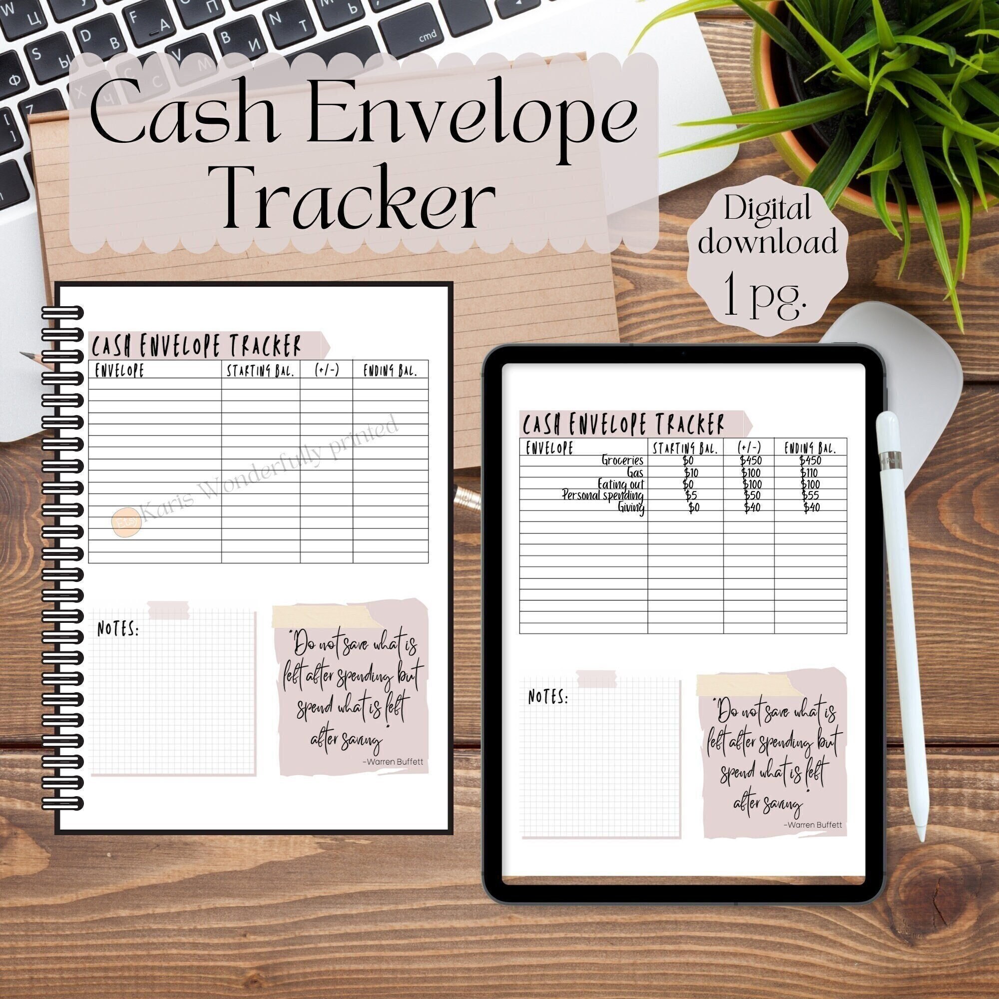 Cash Envelope Tracker Printable | A4, A5, Classic Happy Planner ...