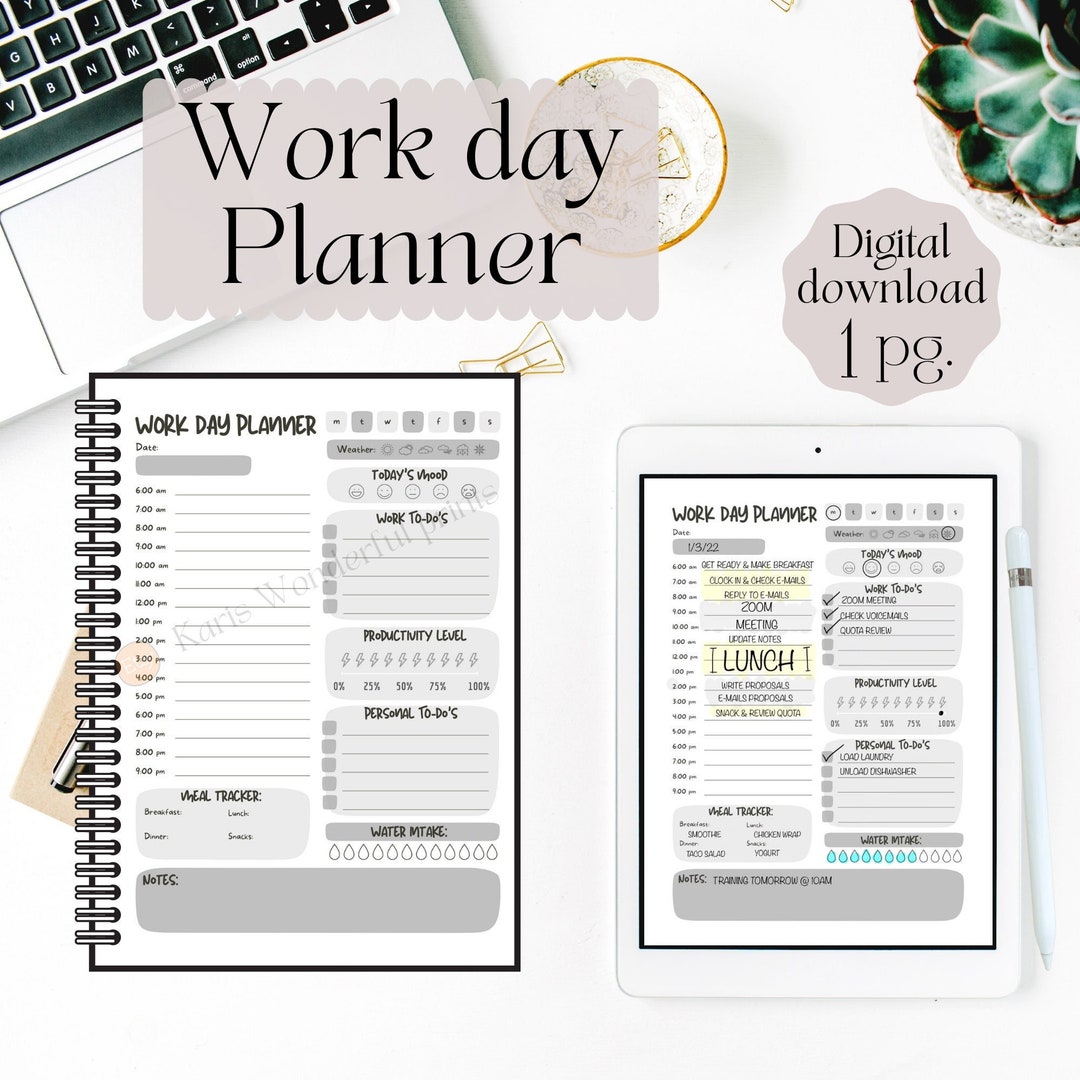 Work Day Planner Printable | Daily Planning | Remote Work | A4, A5 ...