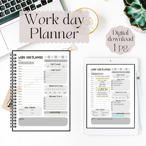 Work Day Planner Printable Daily Planning Remote Work | Etsy