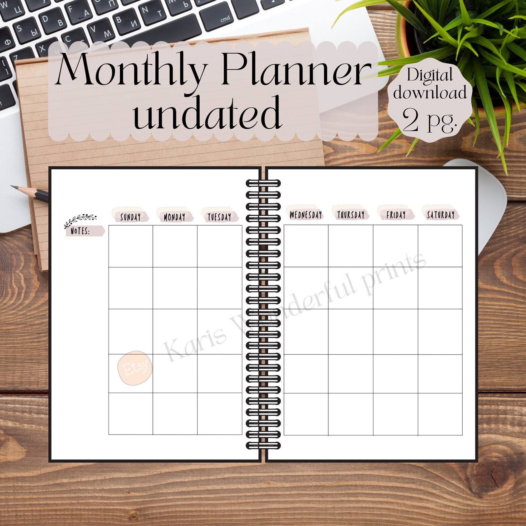 Monthly Undated Calendar Printable | A4, A5, Classic Happy Planner ...
