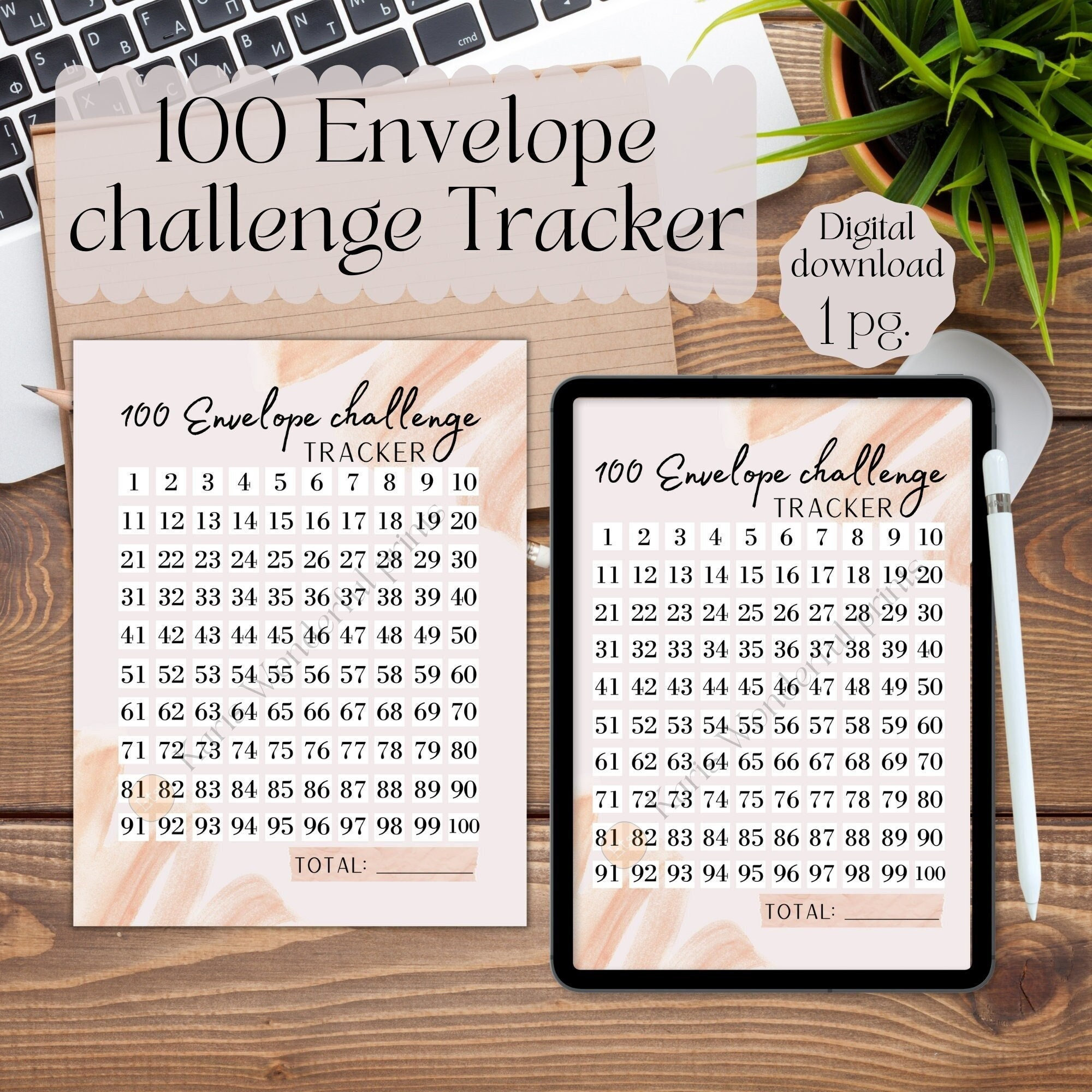 100 Envelope Challenge Tracker Printable | A4, A5, Classic Happy ...