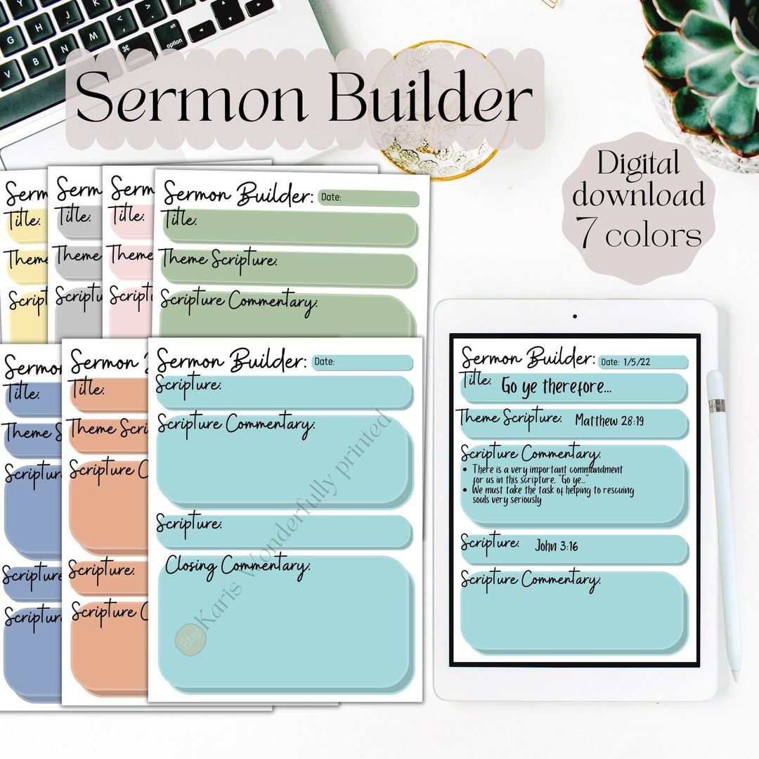Sermon Builder Printable | A4, A5, Classic Happy Planner | Bible Study ...