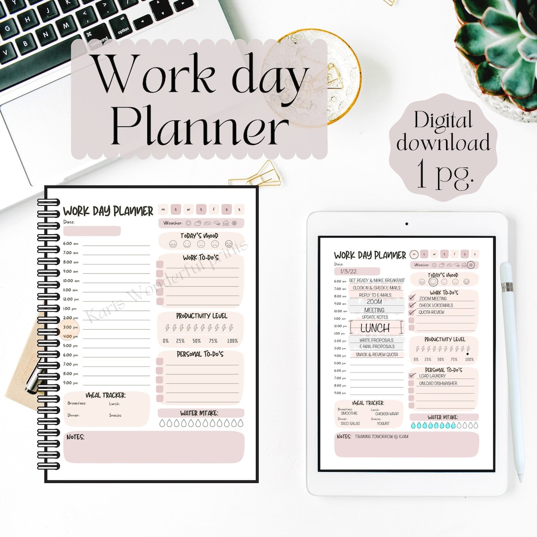 Work Day Planner Printable | Daily Planning | Remote Work | A4, A5 ...