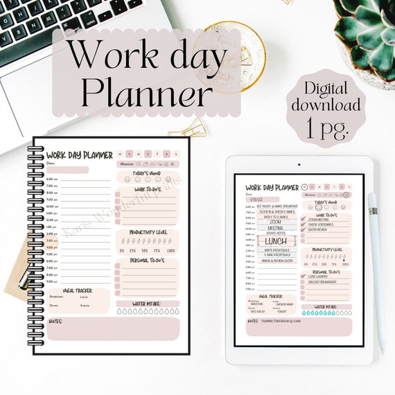 Work Day Planner Printable Daily Planning Remote Work - Etsy