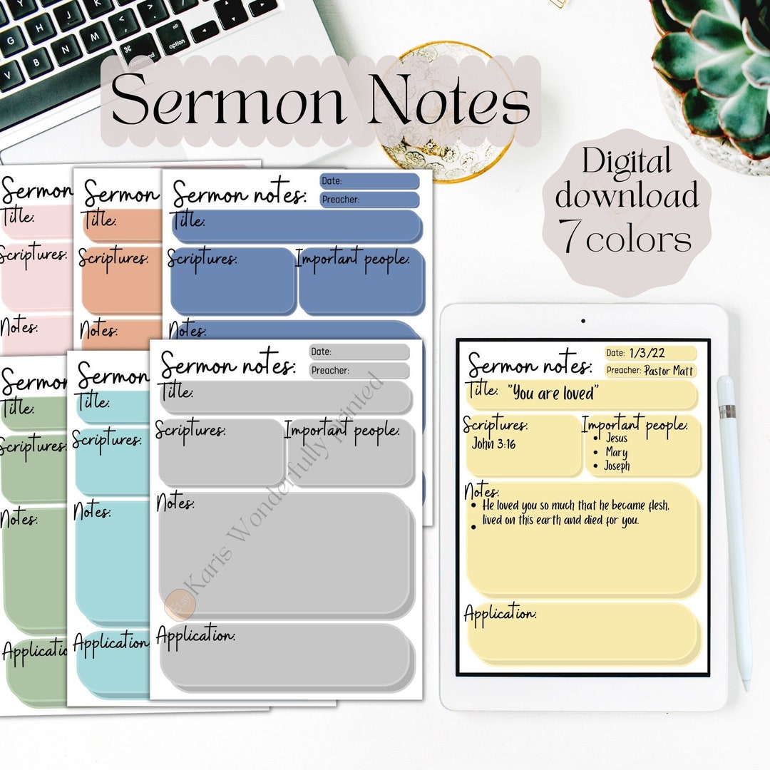 Sermon Notes Printable | A4, A5, Classic Happy Planner | Bible Study ...