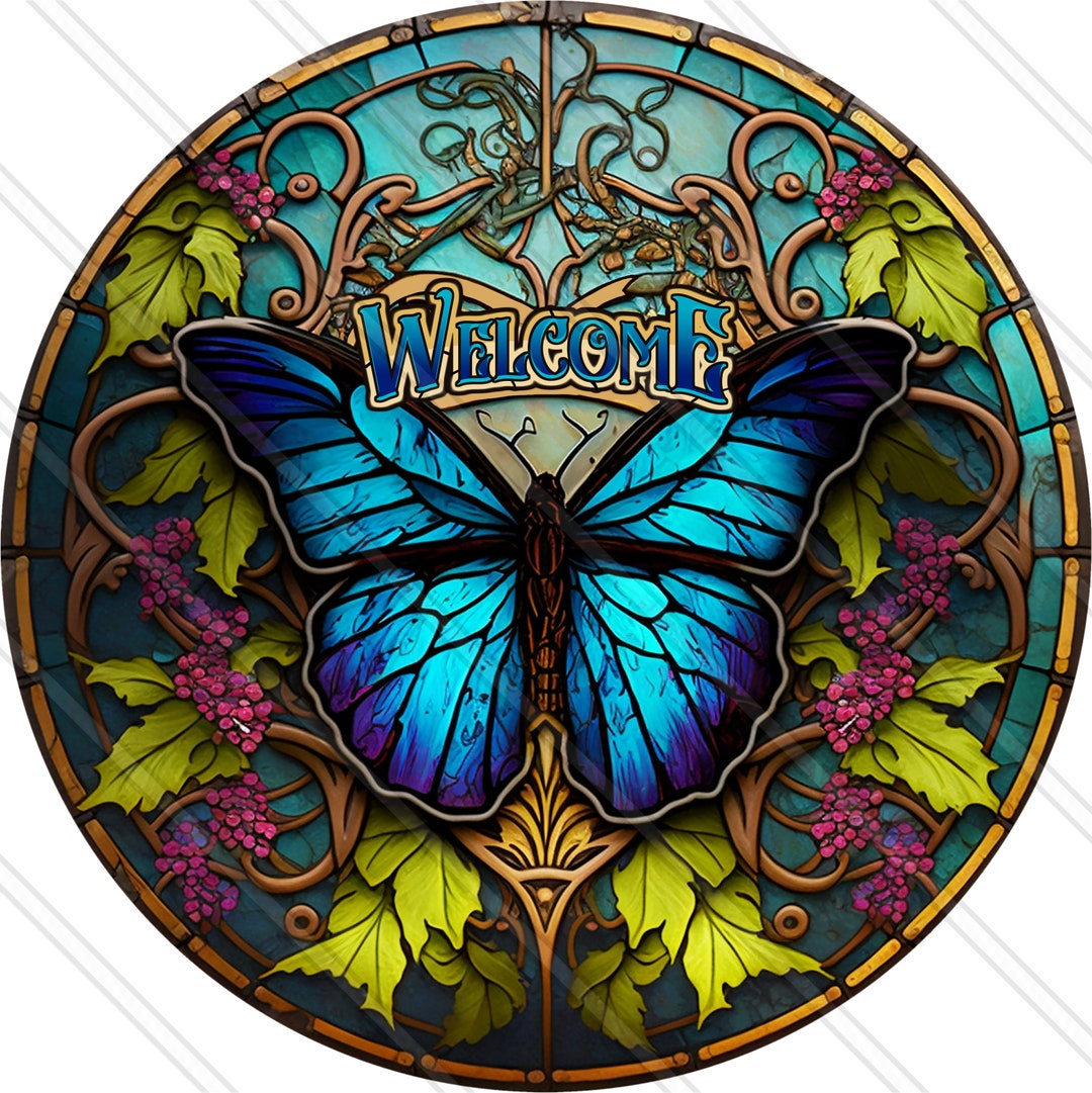Welcome Butterfly Sign - Stained Glass Butterfly Sign - Stained Glass ...