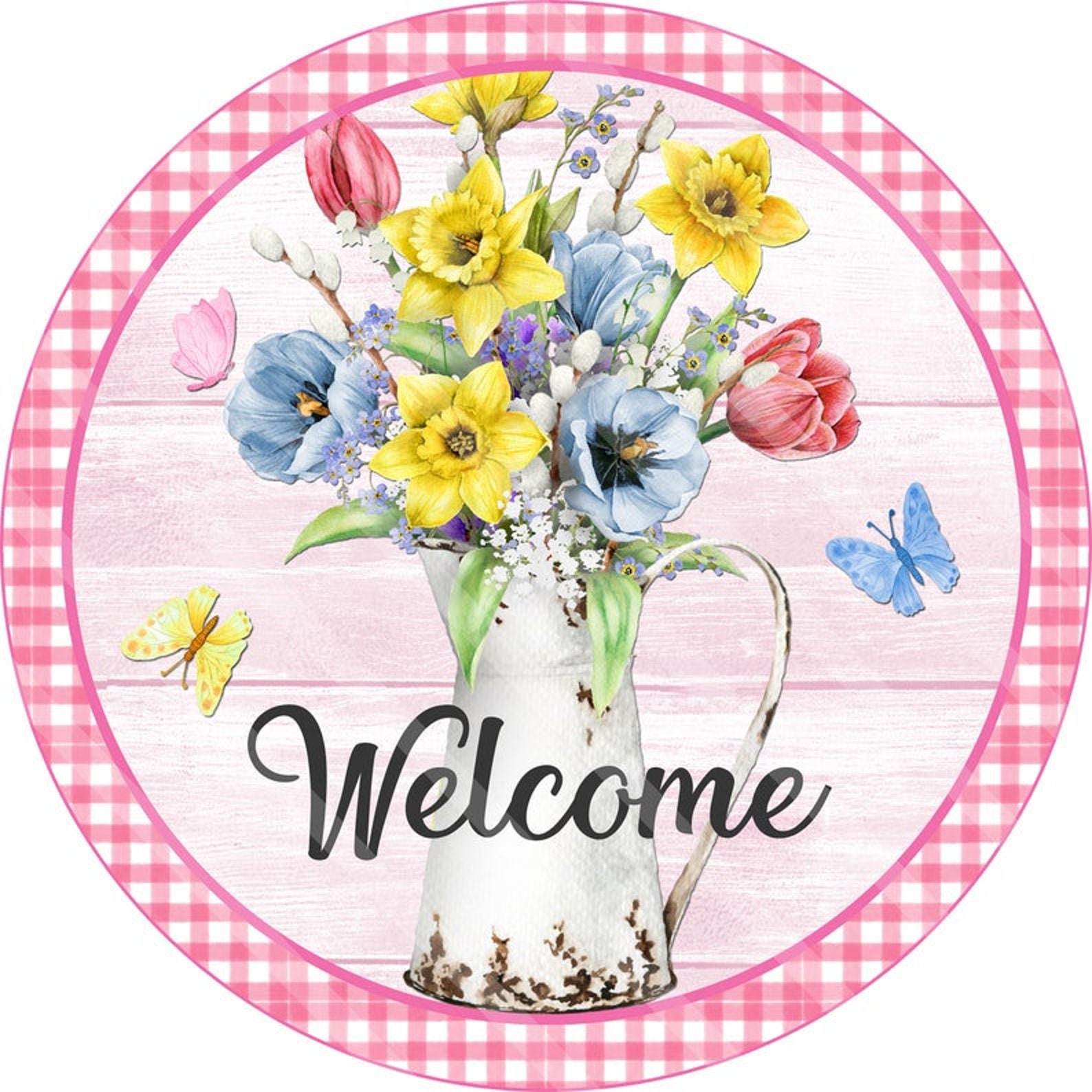 Welcome Spring Flowers Sign Flower Pail Spring Floral - Etsy