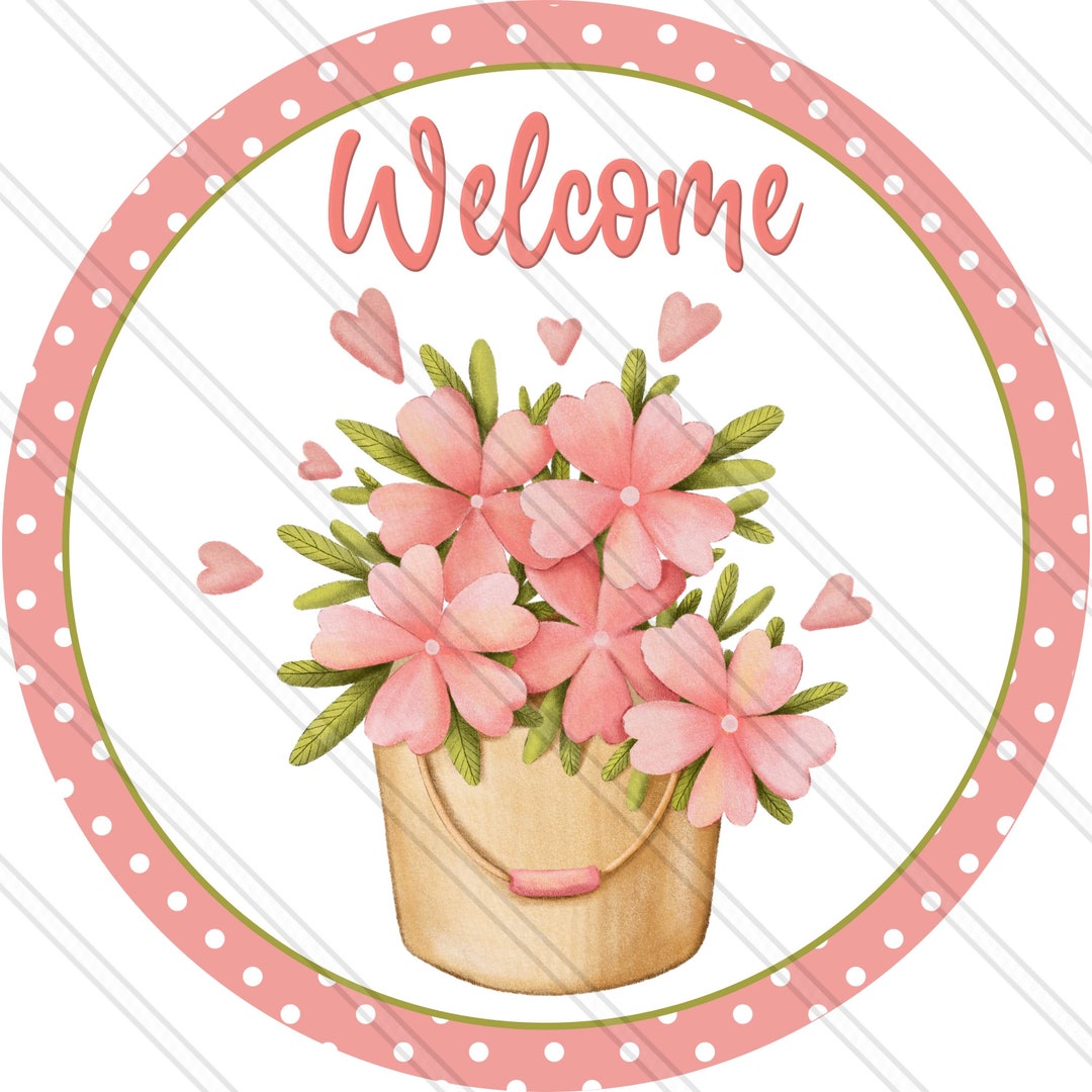 Welcome Sign - Spring Flower Sign - Pink Flower Sign - Pink Spring Sign ...
