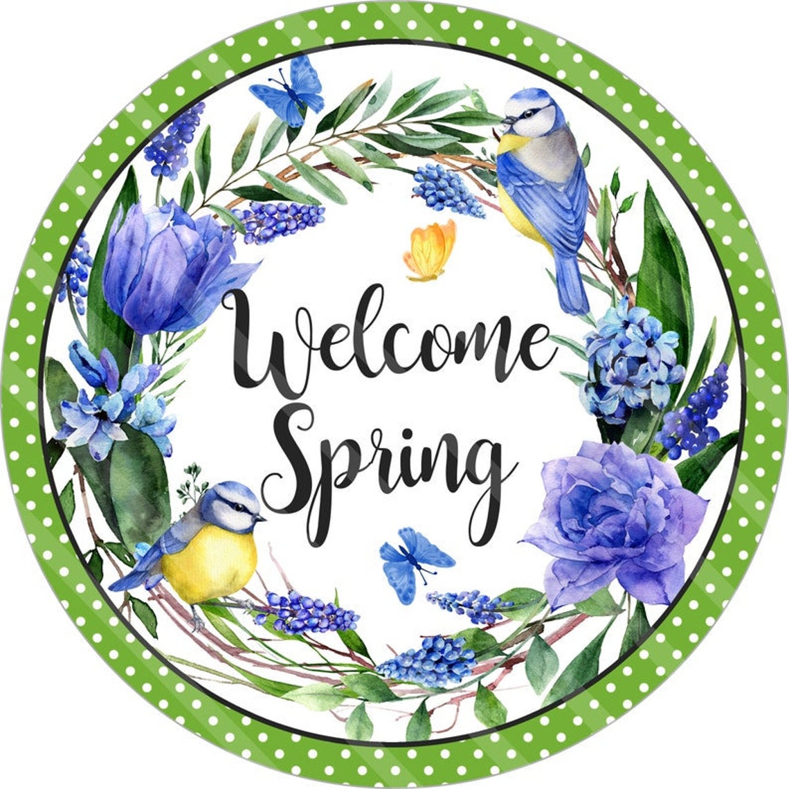 Welcome Spring Sign Spring Flowers Sign Birds and - Etsy