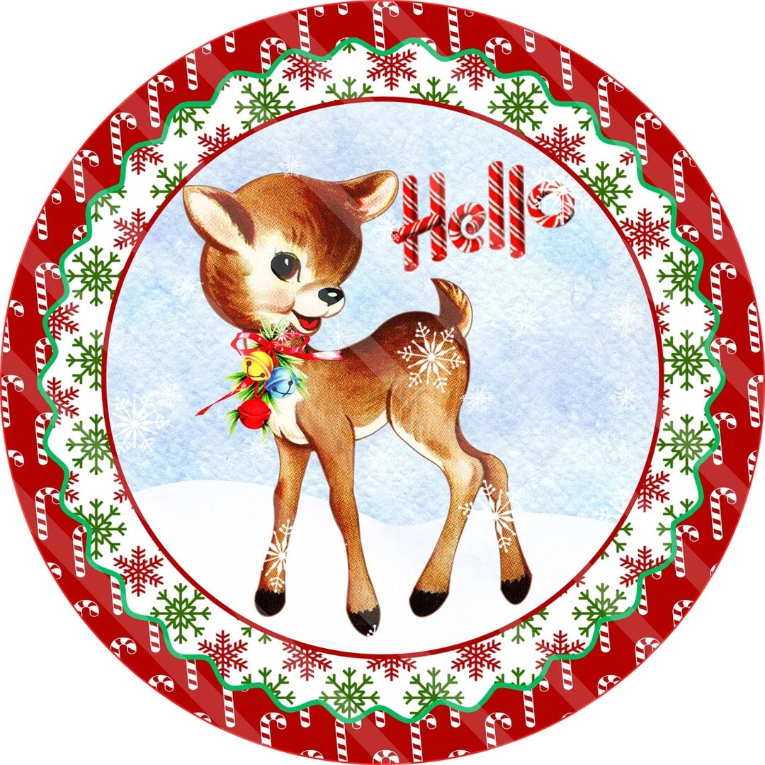 Vintage Deer Christmas Sign Christmas Deer Christmas Reindeer Red Nose ...