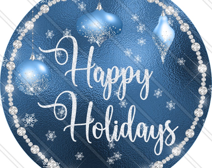 Happy Holidays Sign Blue Christmas Christmas Wreath Sign Christmas ...