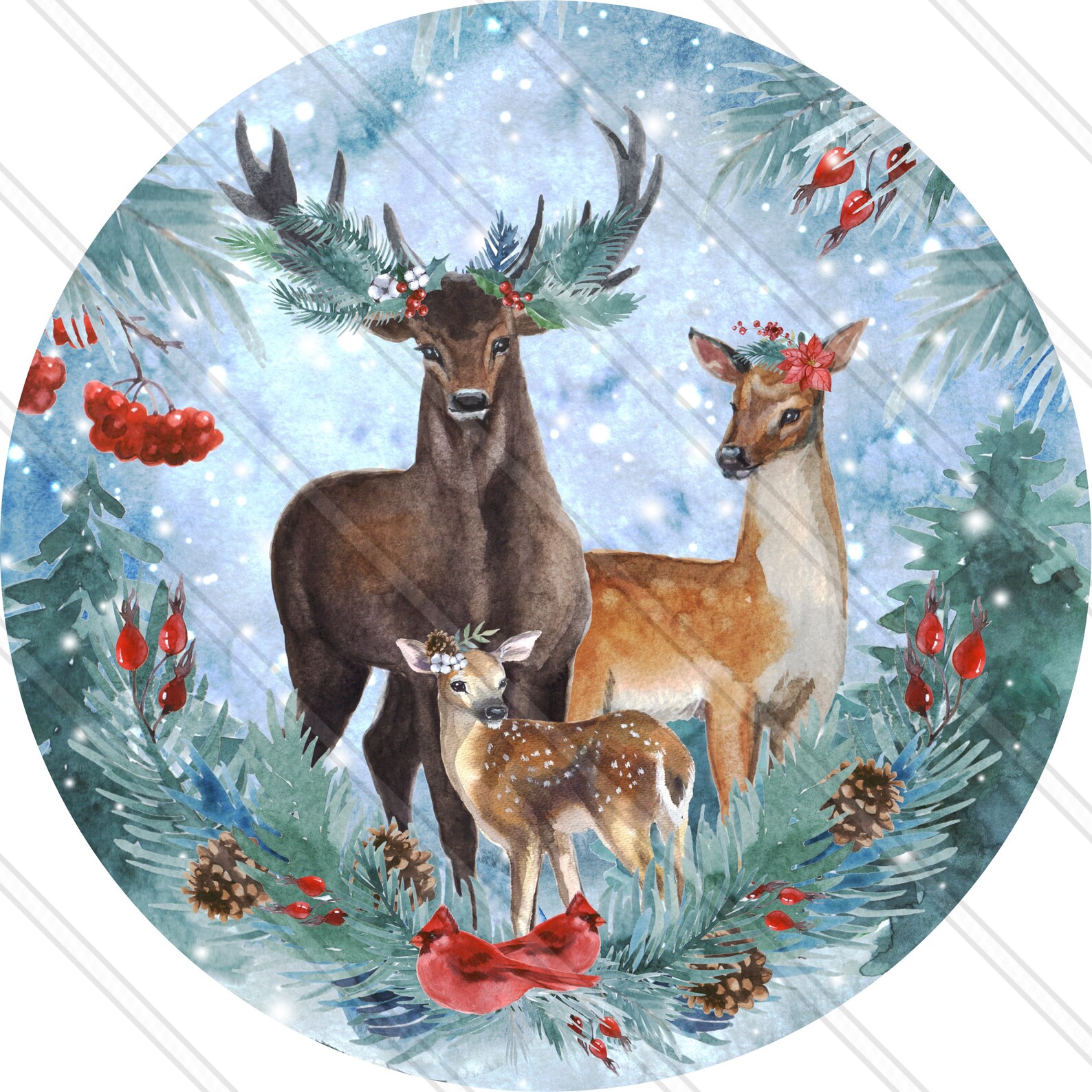 Christmas Deer Sign Christmas Wreath Deer and Cardinal Sign Christmas ...