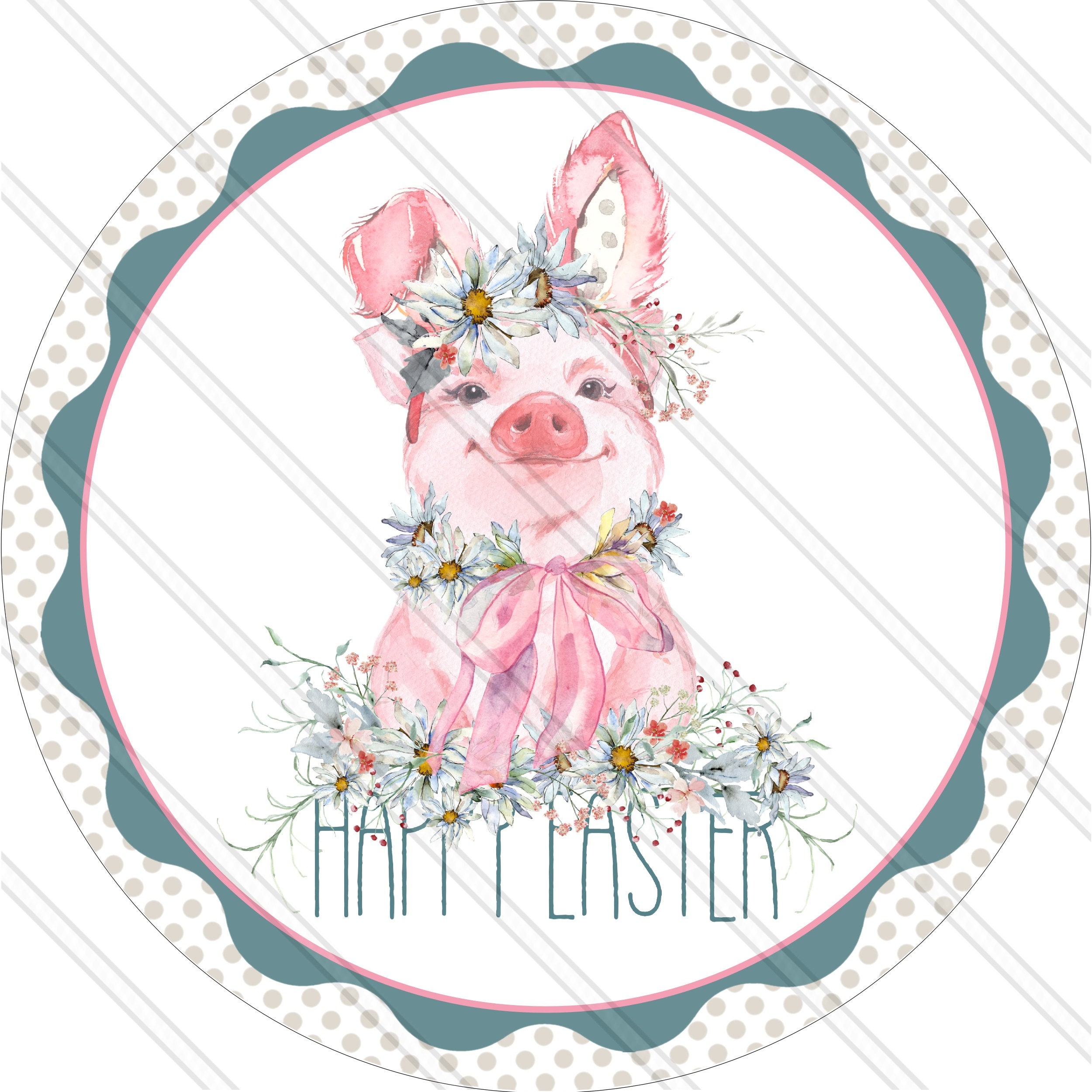Happy Easter Sign Cute Easter Pig Flower Pig Spring Flower Sign Metal ...