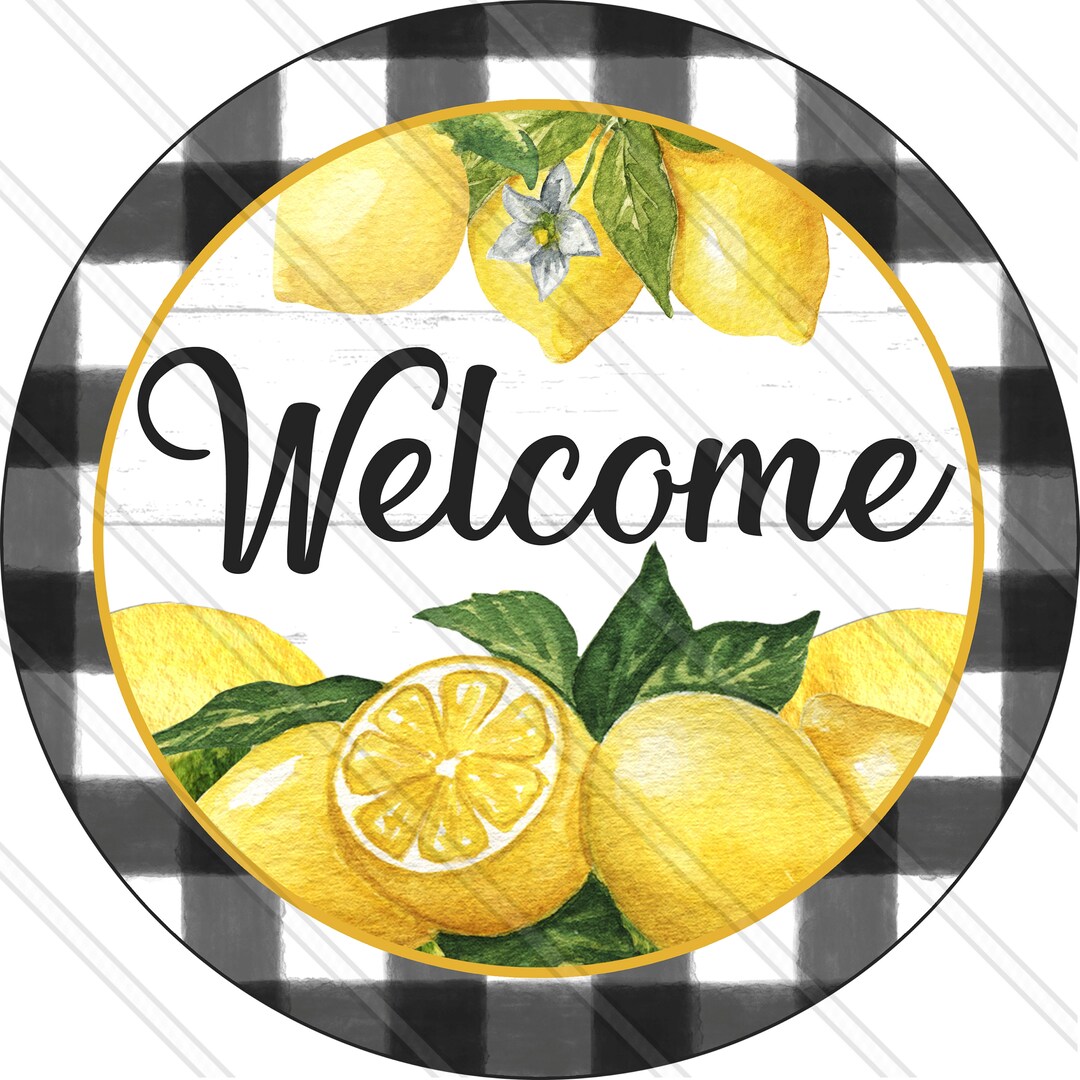 Welcome Lemon Sign - Black and White - Summer Wreath Sign - Metal ...