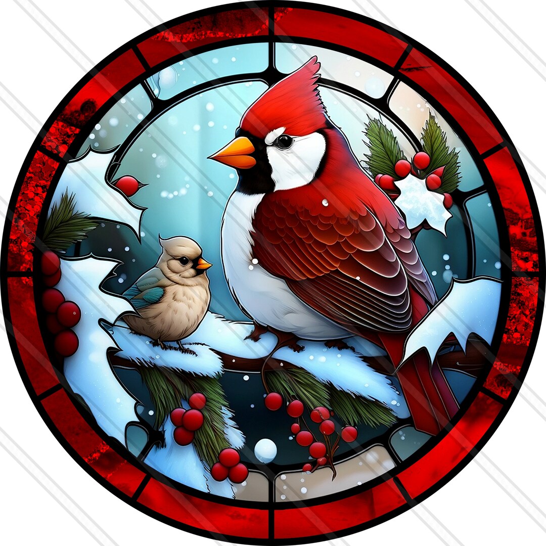 Christmas Cardinal Sign Faux Stained Glass Sign Cardinals Wreath ...