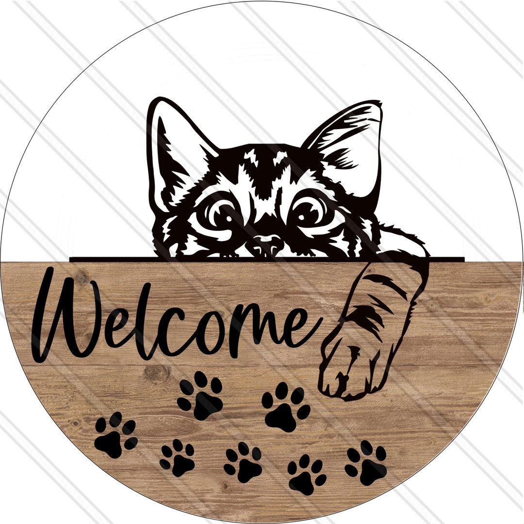 Welcome Sign - Welcome Cat Sign - Cat Wreath Sign - Cat Sign - Cat Person - Fur Babies - Metal ...