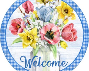 Welcome Spring Flowers Sign Flower Pail Spring Floral | Etsy