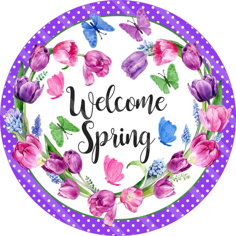 Welcome Spring Sign Spring Flowers Flower Heart and | Etsy