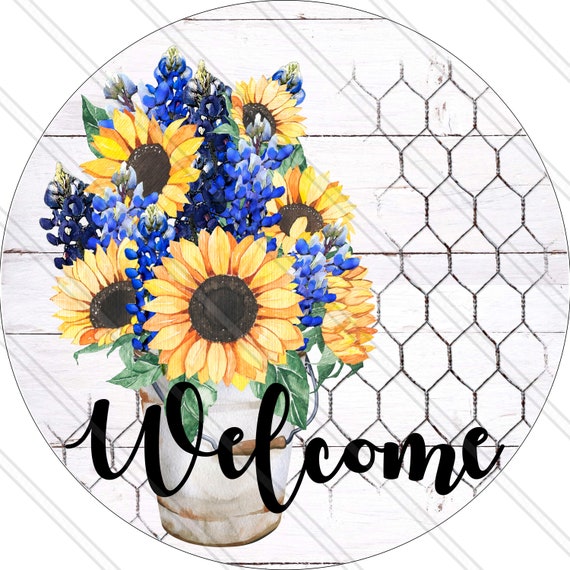 Welcome Sunflowers and Bluebonnets Rustic Sign Wood and - Etsy