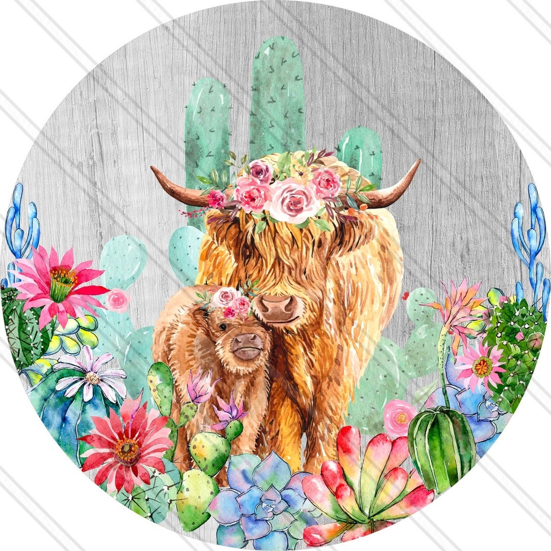 Boho Highland Cow Sign Farmhouse Sign Cows and Cactus Everyday Sign ...