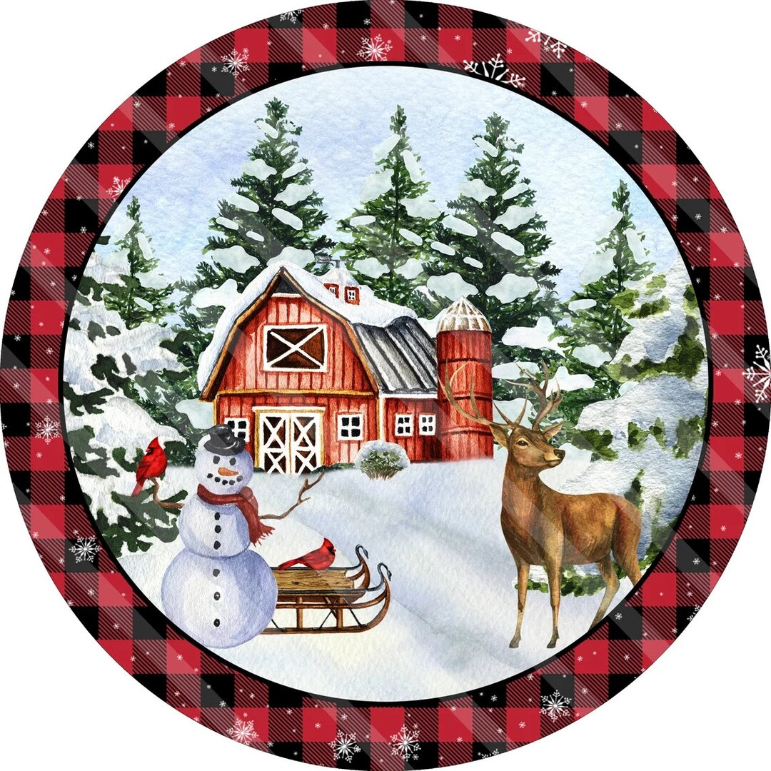 Christmas Sign Red Barn Christmas Farm Snowman Reindeer Rustic ...