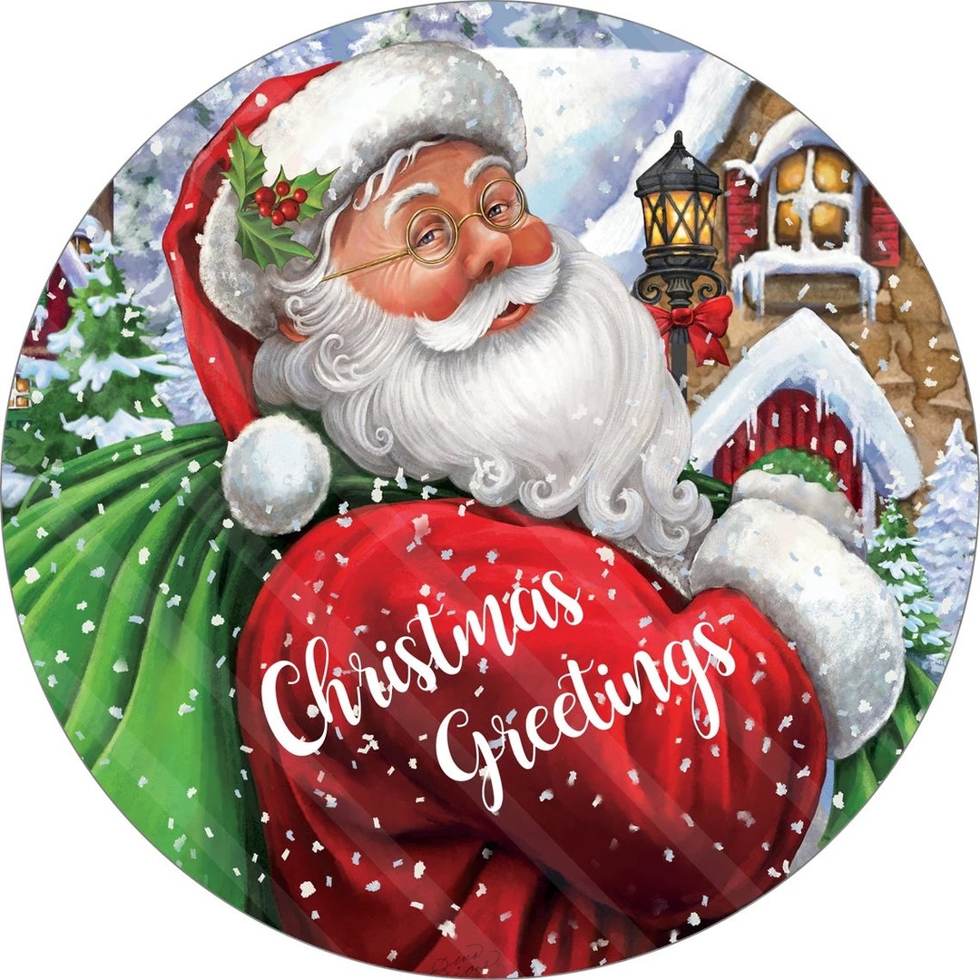 Christmas Greetings Sign Santa Sign Vintage Santa Christmas Sign ...