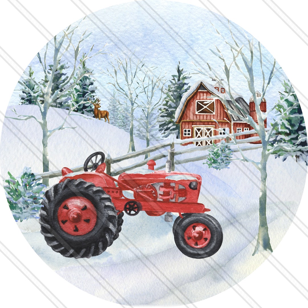 Christmas Sign Red Tractor Christmas Home Snowing Red Barn Rustic ...