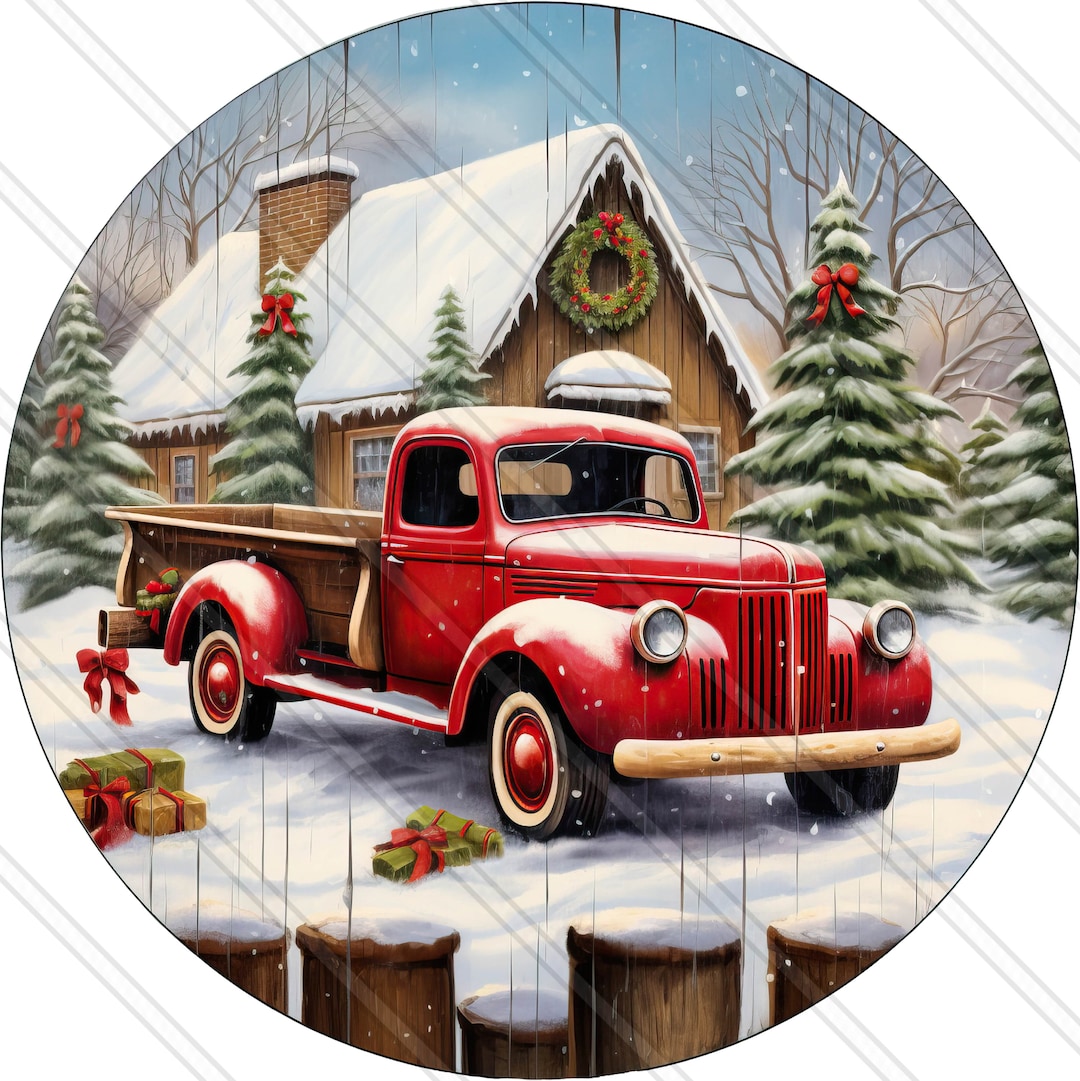 Red Truck Sign - Christmas Truck Sign - Vintage Christmas Truck Sign ...