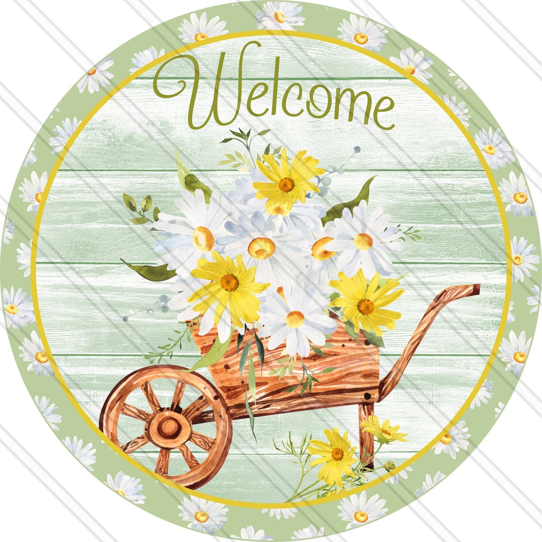 Welcome Spring Flowers Sign Flower Wagon Spring Floral Floral Wheel ...