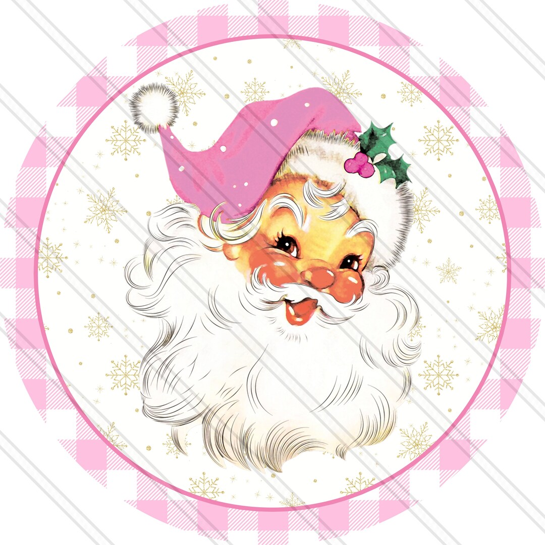 Pink Christmas Sign Pink Santa Sign Santa Sign Vintage Santa Christmas ...