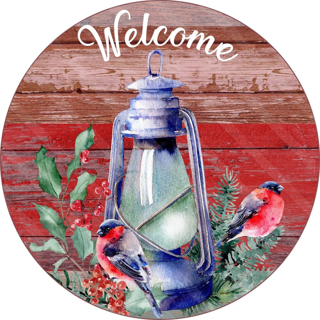 Welcome Sign Christmas Lantern Farmhouse Christmas Love Birds Red ...