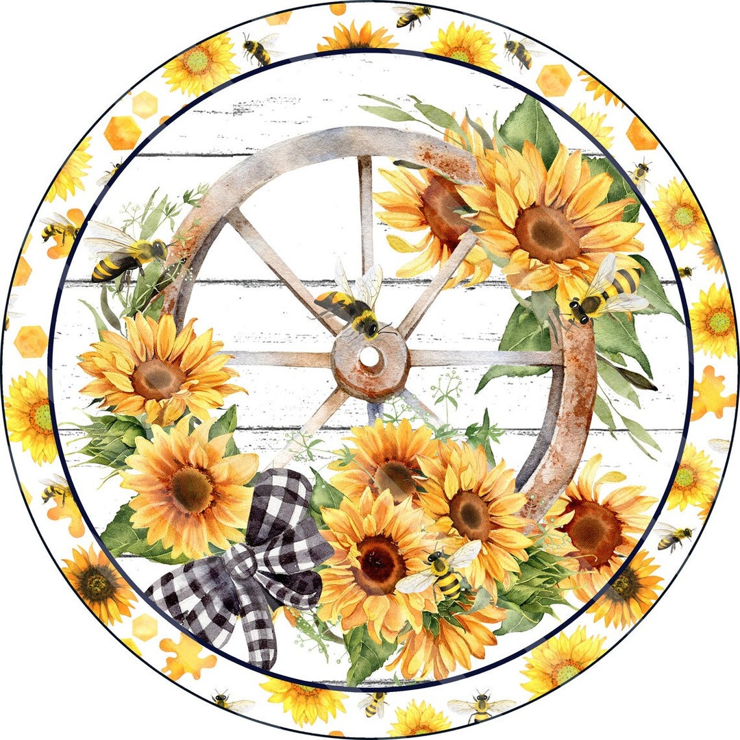 Wagon Wheel Sign - Sunflower Sign - Summer Sign - Summer Wreath Sign ...
