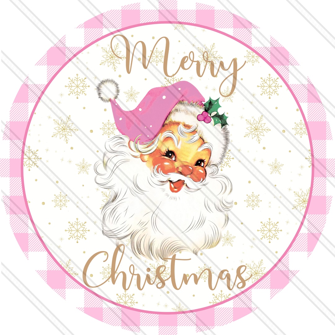Pink Merry Christmas Sign Pink Santa Sign Santa Sign Vintage Santa ...
