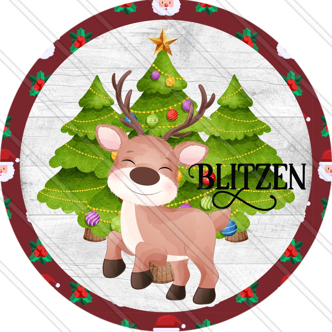 Blitzen Sign Santa's Reindeer Christmas Sign Cute Reindeer Metal Round ...