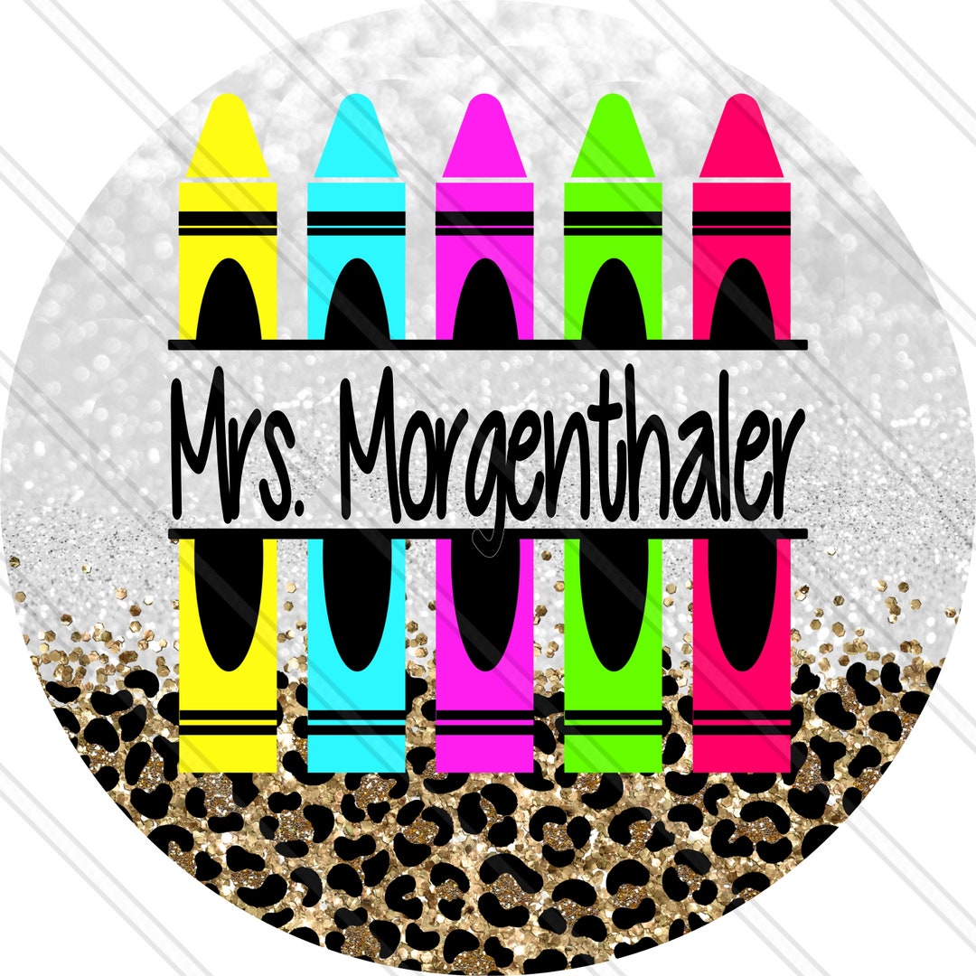 Teacher Name Sign Leopard Crayons Classroom Sign Teacher - Etsy