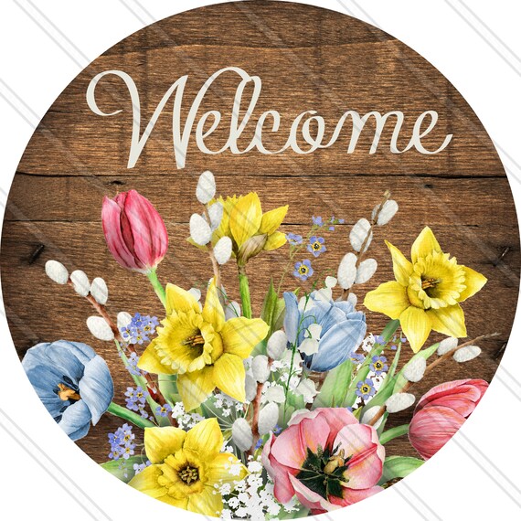 Welcome Spring Flowers Sign Spring Floral Rustic Wood - Etsy