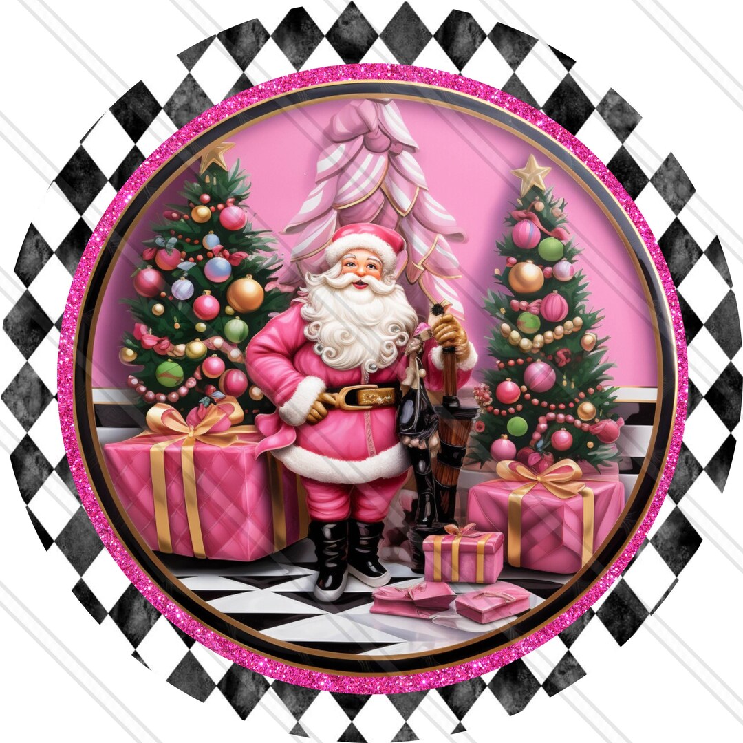 Pink Santa Sign Pink Glitter Christmas Sign Pink Christmas Sign Merry ...