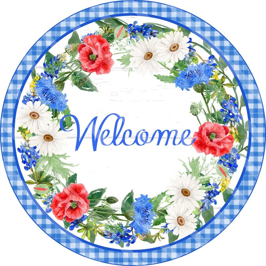Welcome Sign, Spring Flowers Sign - Flower Wreath - Spring Flower Sign ...