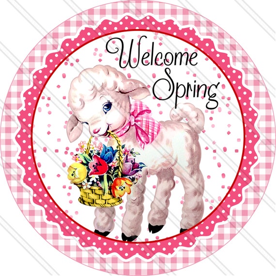 Welcome Spring Lamb Sign Spring Animal Sign Floral Spring | Etsy