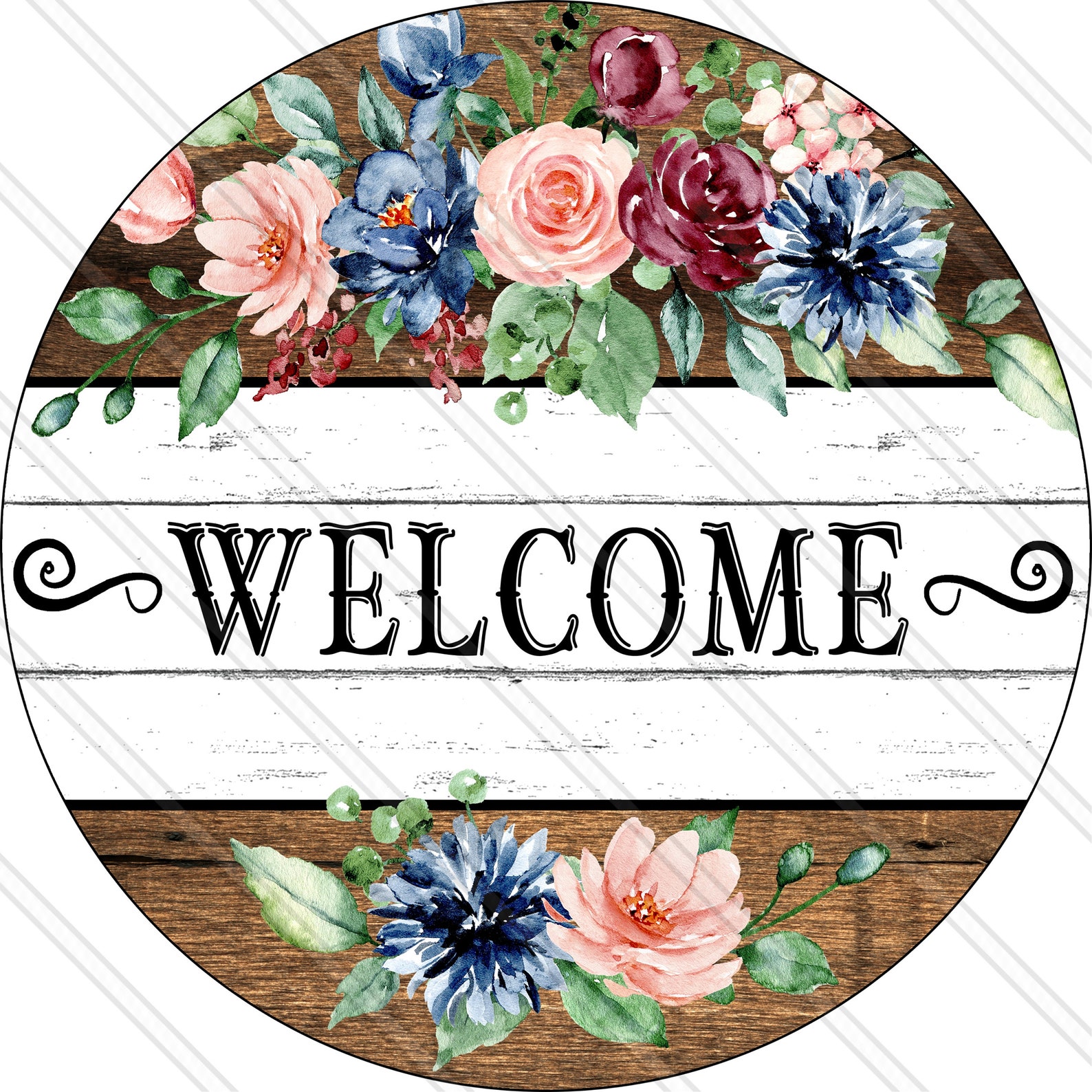 Welcome Floral Wreath Sign Rustic Sign Wood Rustic - Etsy