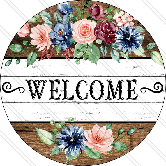 Welcome Floral Wreath Sign Rustic Sign Wood Rustic | Etsy