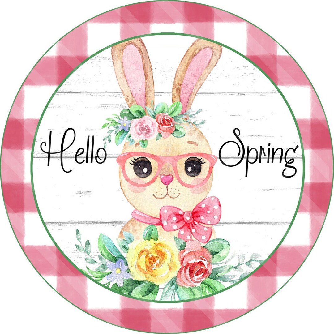 Hello Spring Bunny With Glasses Sign Pink Bunny Spring/summer Wreath ...