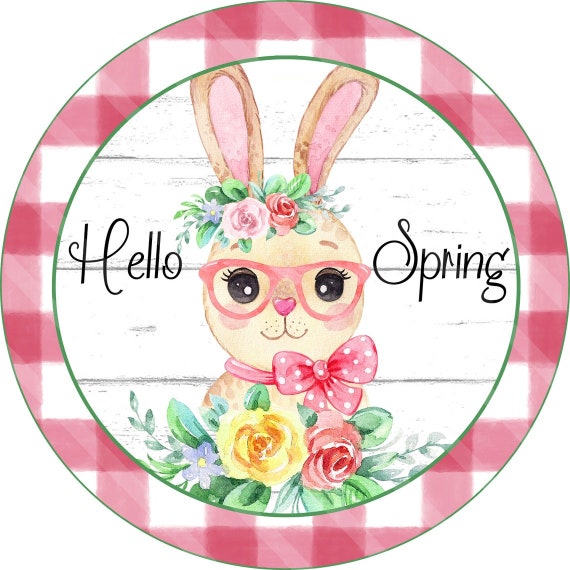 Hello Spring Bunny With Glasses Sign Pink Bunny - Etsy