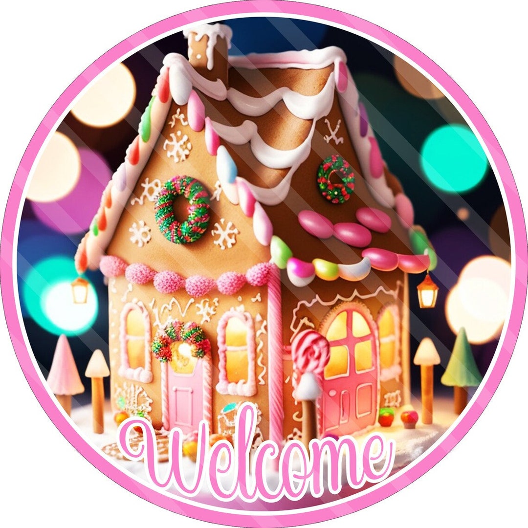 Welcome Sign Gingerbread House Sign Pink Christmas Sign Christmas ...