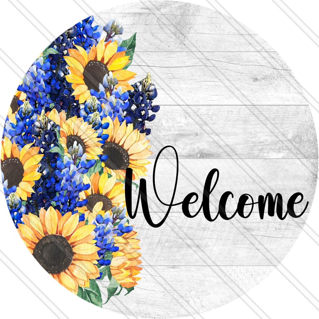 Welcome Sign - Bluebonnets and Sunflowers - Floral Welcome - Everyday ...