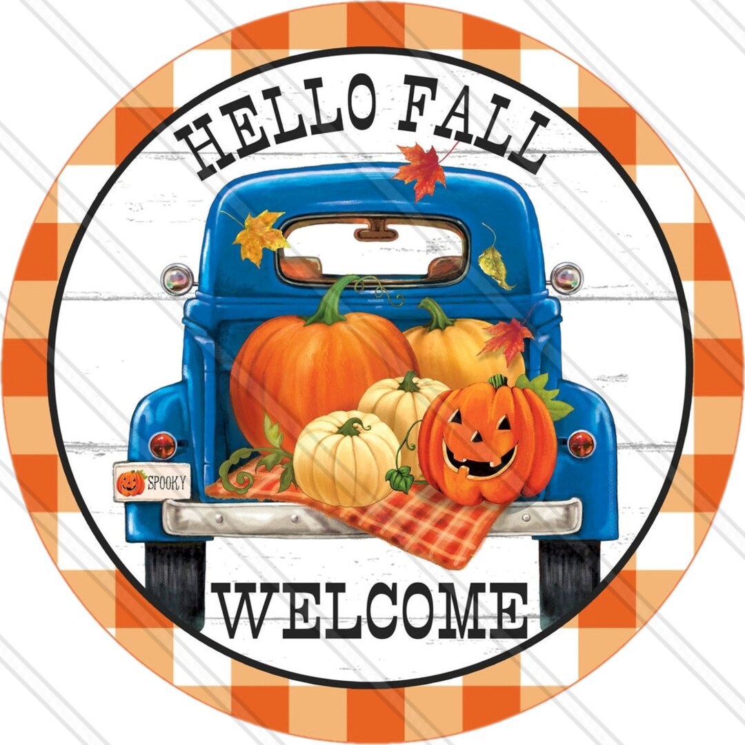 Hello Fall Sign Blue Truck Sign Fall Sign Autumn Sign - Etsy