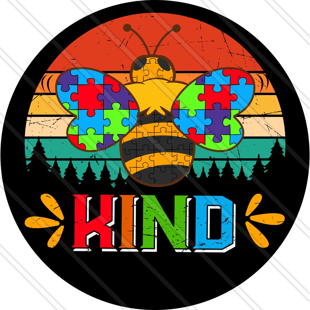 Bee Kind Autism Awareness - Autism Bee - Puzzle Piece - Rainbow Wreath ...