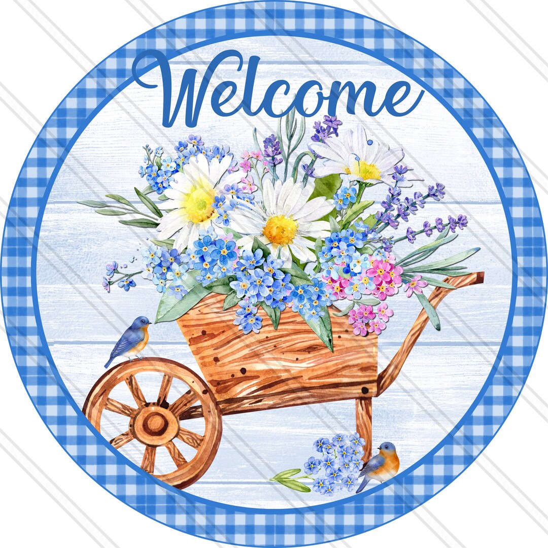 Welcome Spring Flowers Sign Flower Wagon Spring Floral Floral Wheel ...