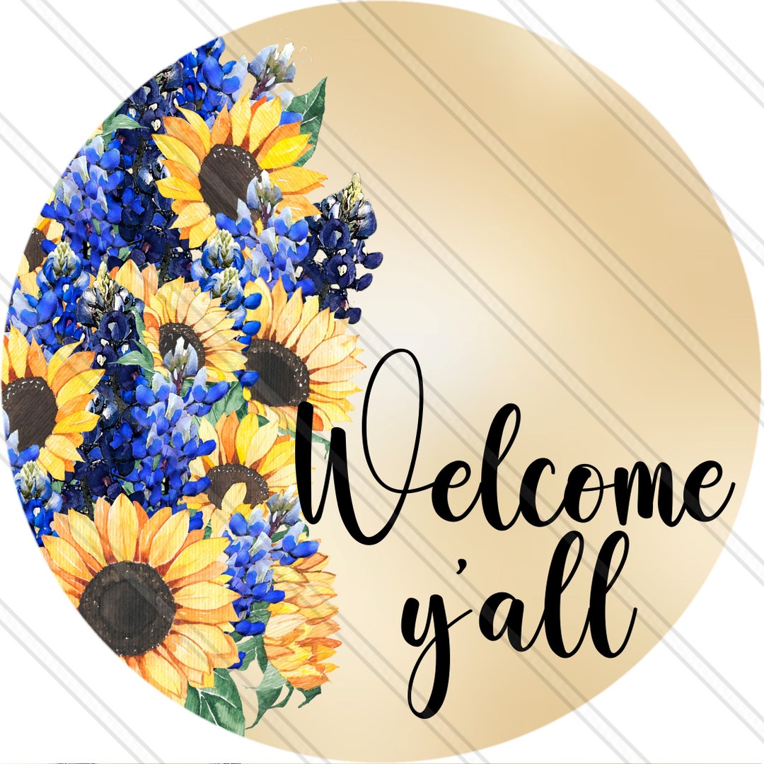 Welcome Yall Sign Bluebonnets and Sunflowers Everyday Door Decor ...