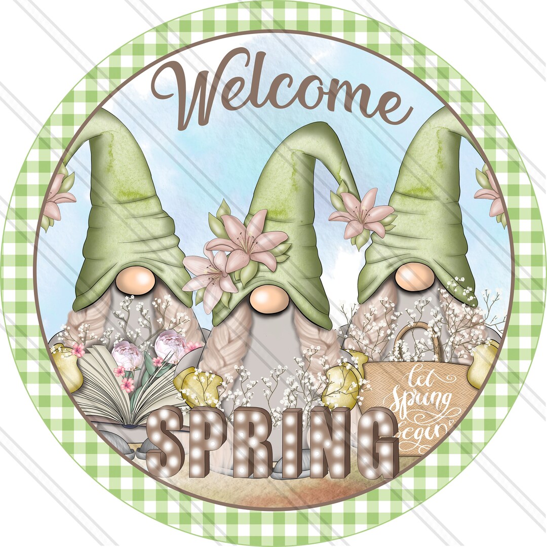 Welcome Spring Gnome Sign Round Spring Welcome Sign for Wreaths Sign ...